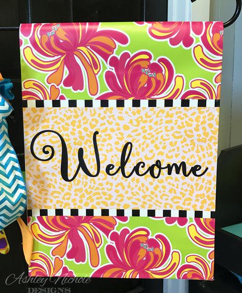 Tropical Floral WELCOME - Vinyl Garden Flag