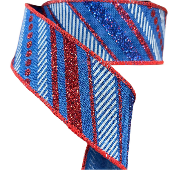 Diagonal Stripe Patriotic Wired Ribbon - 1.5" x 10yds – AshleyNichole ...
