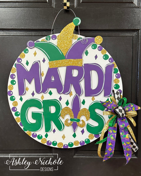 Festive & Fun Mardi Gras Plaque Door Hanger (Hand-Painted)