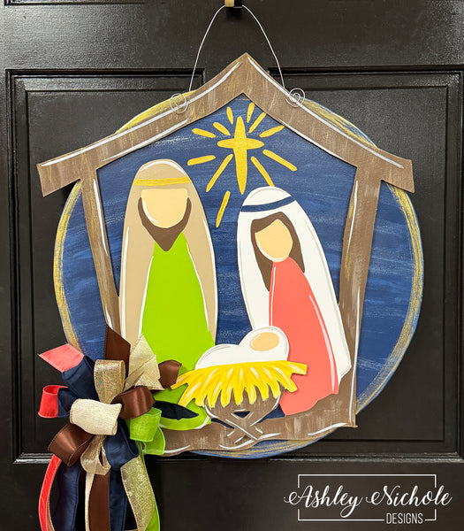 Nativity Scene Christmas Door Hanger - (Hand Painted)