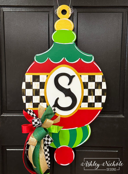 Elegant Checkered 3-D Initial Ornament - Door Hanger (Hand-Painted)