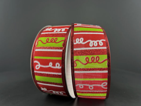 Green & Red Loopy Stripes Wired Ribbon - 1.5" x 10yds – AshleyNichole ...