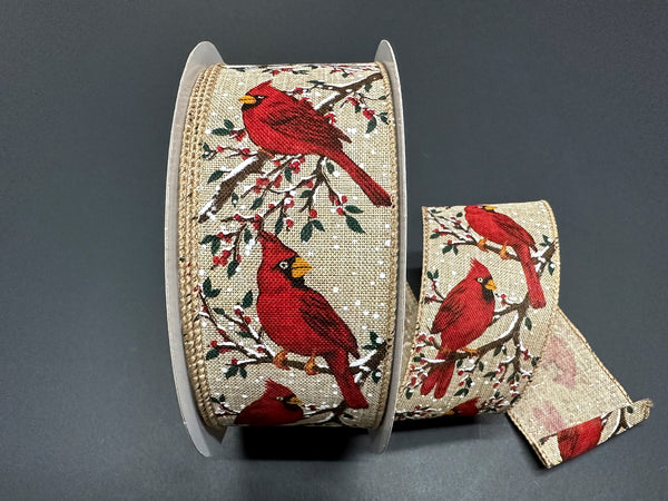 Cardinals & Snowy Tree Branches Wired Ribbon - 2.5" x 50yds ...